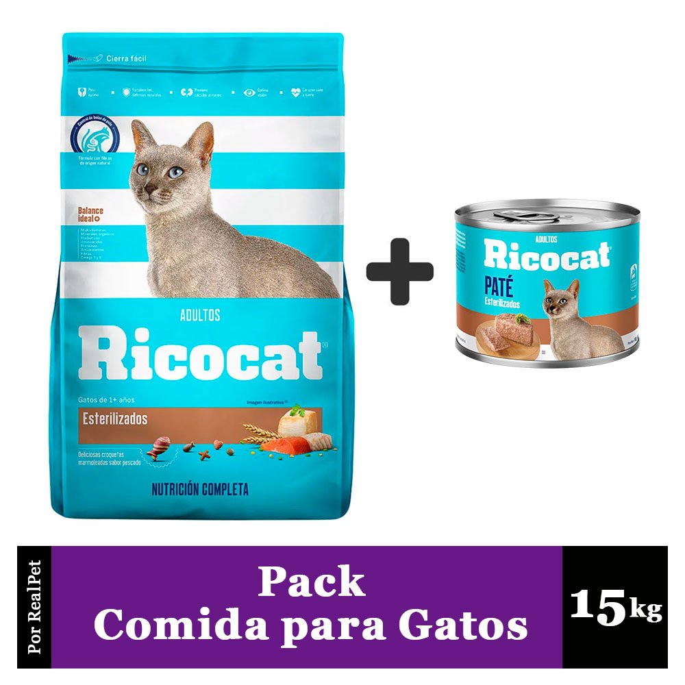 Pack Comida Gato Adulto Esterilizado Ricocat 15 kg + Paté – RealPet ...